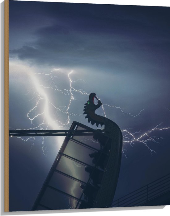 Hout - Vinkingschip met Draak met Bliksem - 75x100 cm - 9 mm dik - Foto ...