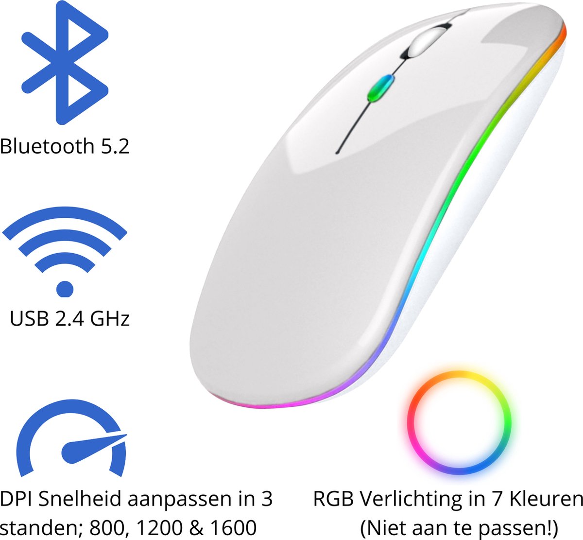 Draadloze Computermuis - Draadloos 2.4 GHz USB & Bluetooth 5.2 ...