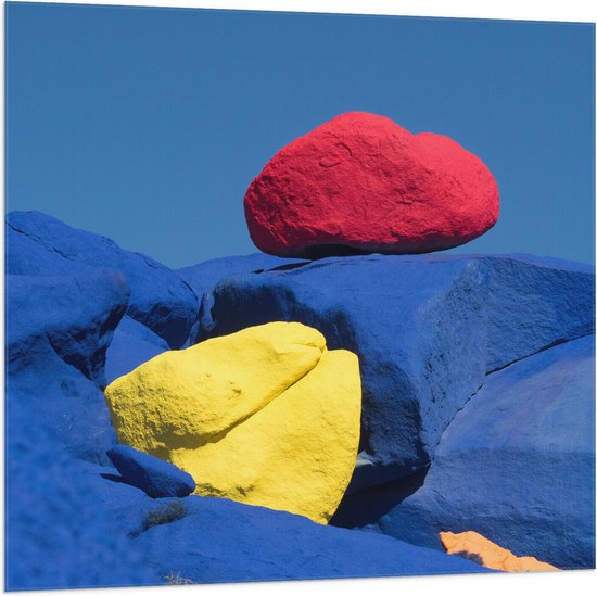 Vlag - Rode en Gele Kei op Blauwe Keien - 100x100 cm Foto op Polyester ...