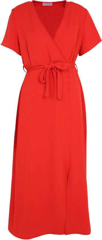 Cassis Halflange, effen jurk met decoratieve knopen en riem | bol.com