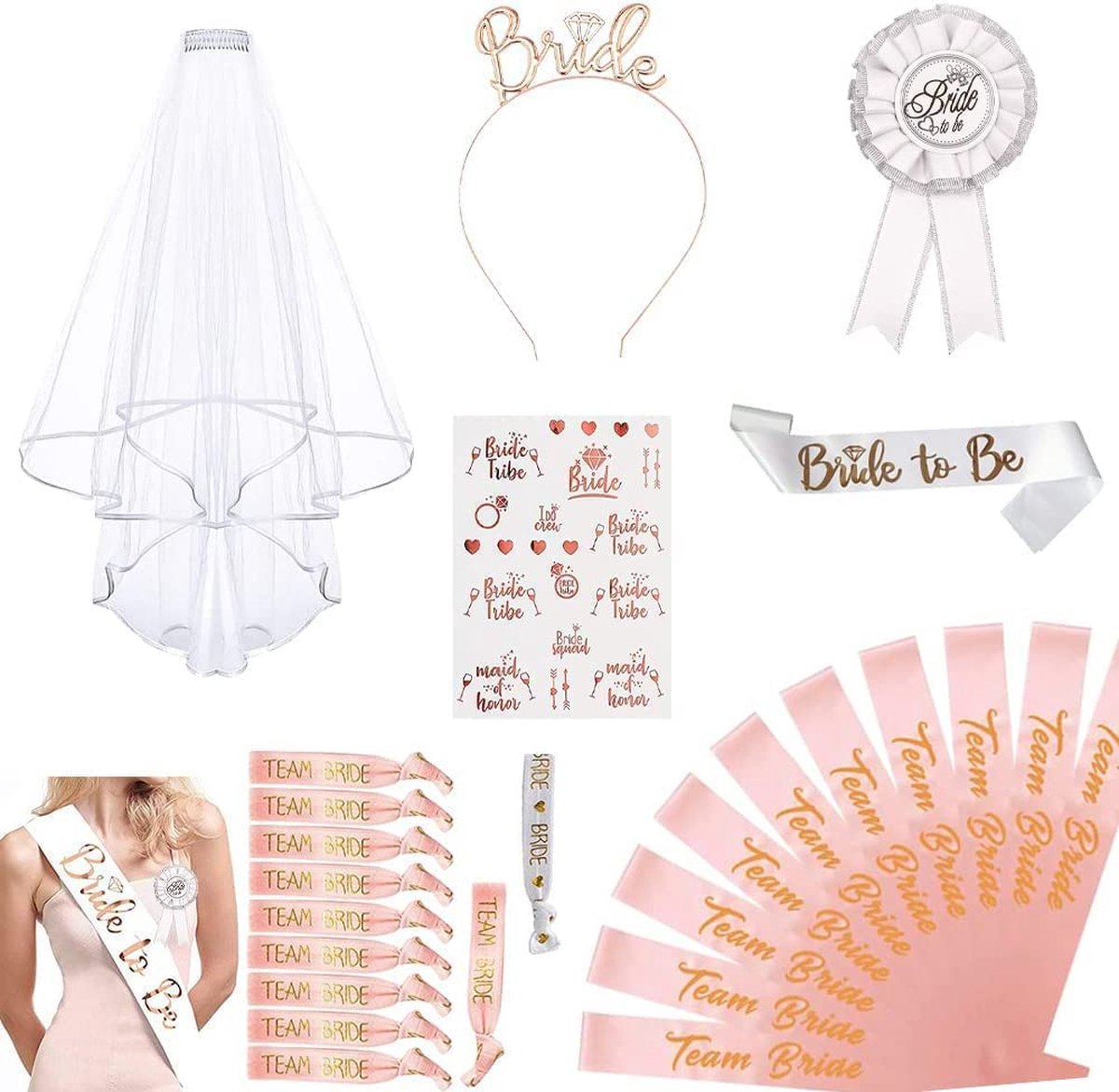 Plugstore - 16-delige JGA decoratieve sjerpset, bruid to be en team ...