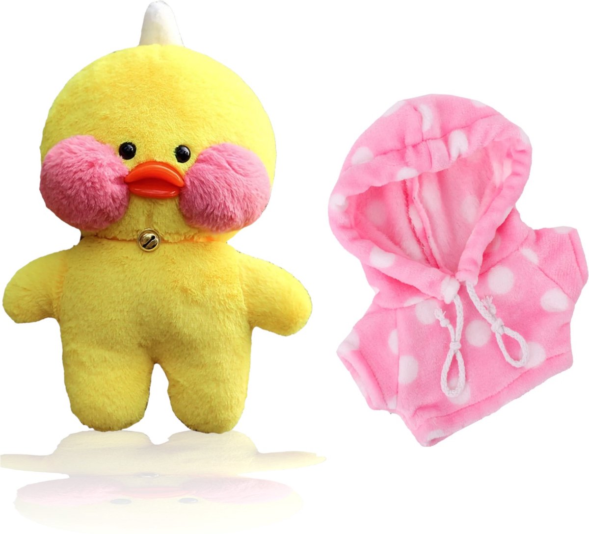 Klikkopers® - Paper Duck knuffel - Roze Hoodie met Witte Stippetjes ...