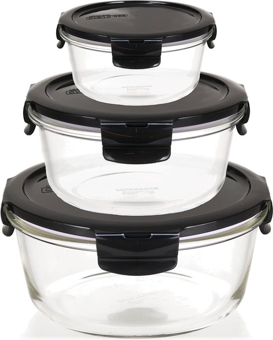 Lock & Lock vershouddozen van glas met deksel, set van 3 | bol.com