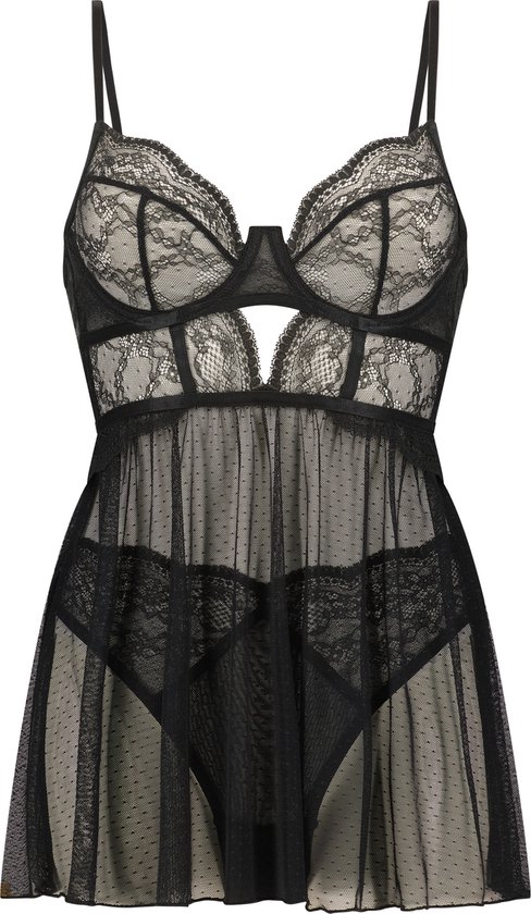 Hunkemöller Babydoll Isabelle Dames Neglige - Black - Maat B70 | bol.com