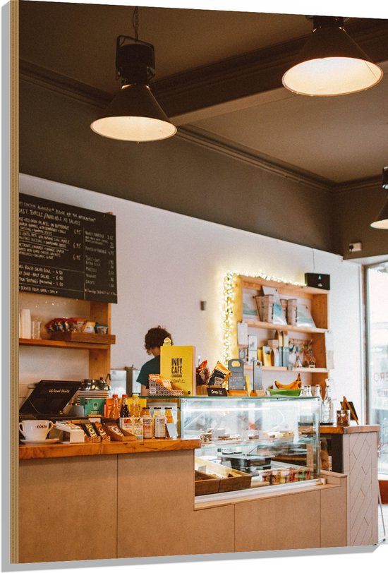 Hout - Binnenkant van Restaurant - 80x120 cm - 9 mm dik - Foto op Hout ...