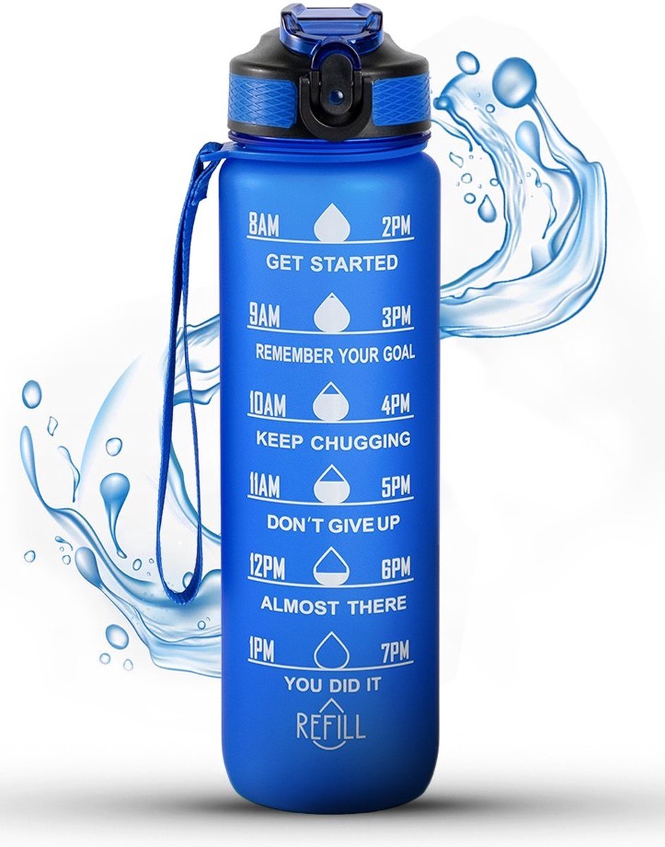 Drinkfles Motivatie - Waterfles 1 liter - Tijdsmarkering - Drinkfles ...