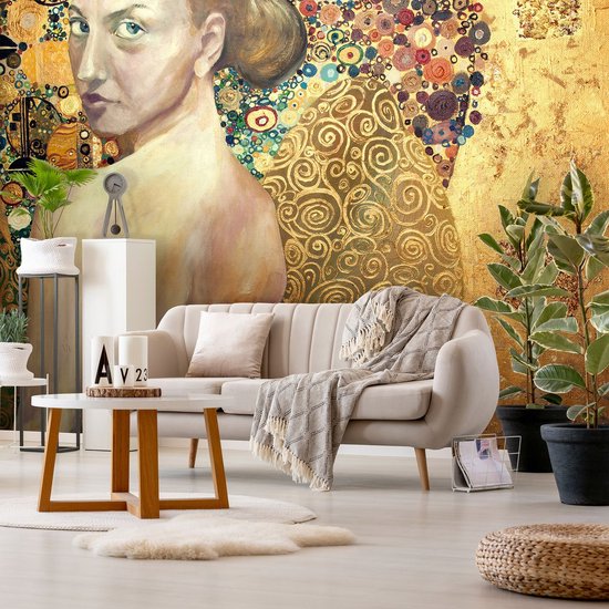 Fotobehang - Vlies Behang - Schilderij Vrouw in het Goud - Kunst - 254 x 184 cm | bol.com