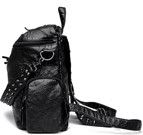 Rugtassen dames - rugtas Lola zwart - schoudertas - leerlook - 6 vakken ...