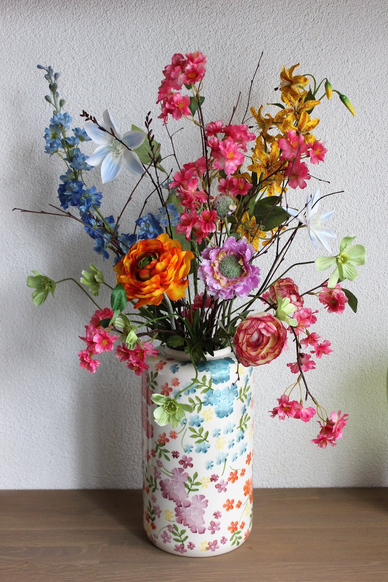 Kunstbloemen - zijdenbloemen - nepbloemen - veldboeket- inclusief vaas - Bloemenjunkie. | bol