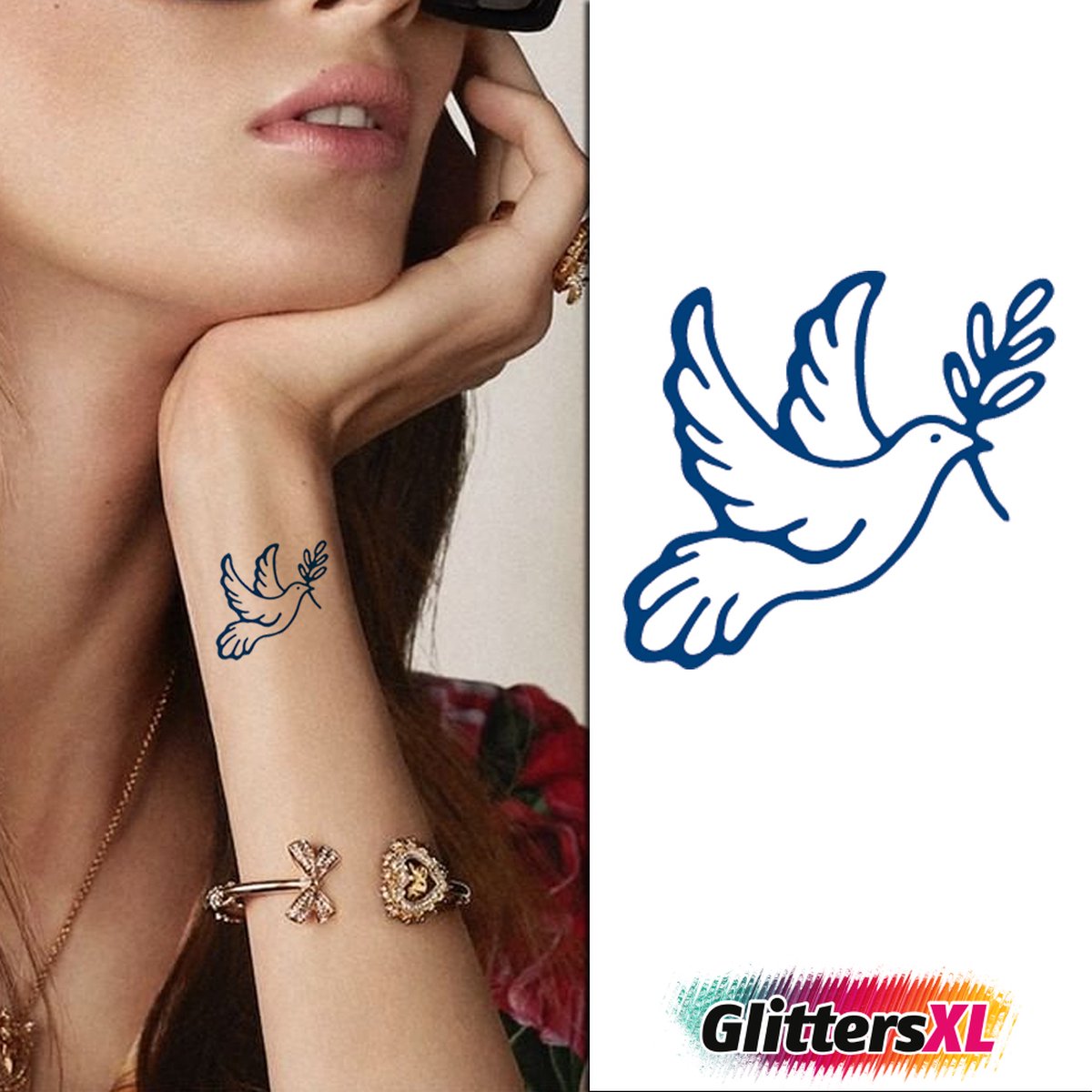 GlittersXL - Temporary Tattoo Vrijheidsduif (6x6 cm) [Semi-Permanente ...