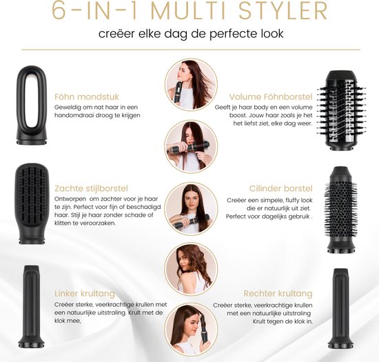 MEDYNA Krultang - 6 in 1 Multi Styler - Fohn - Fohnborstel - Haardroger ...
