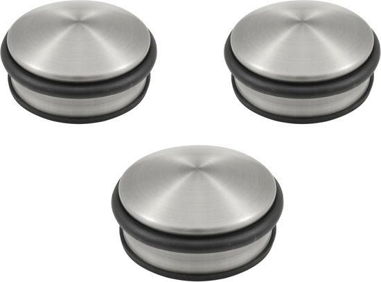 Deurstopper DIRK nikkel satijn - 3 stuks - diameter 9,5 cm - hoogte 4,5 ...
