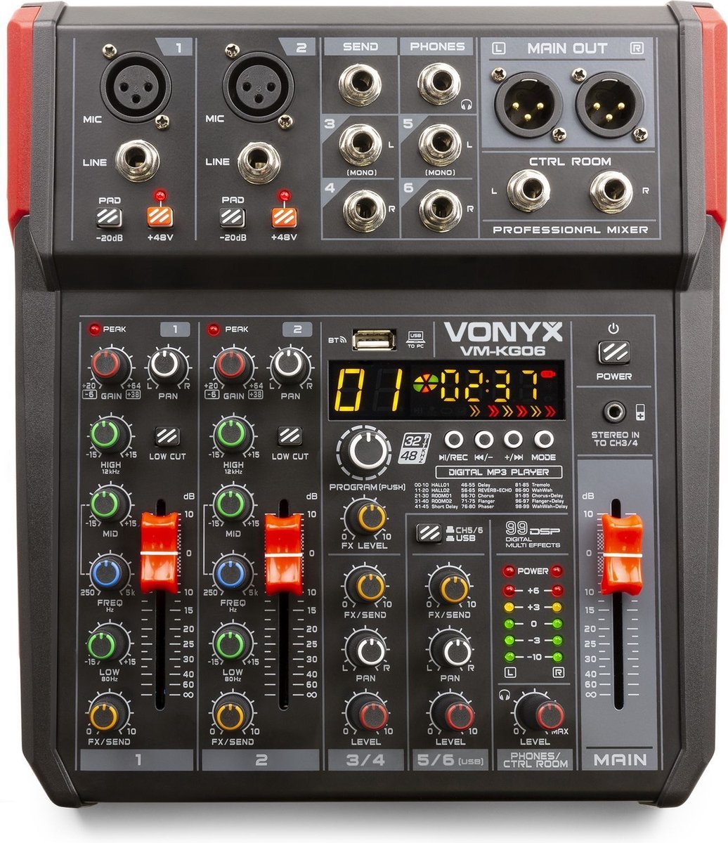 Mengtafel - Vonyx VM-KG06 - 6-kanaals mengpaneel Bluetooth, DSP, mp3 ...