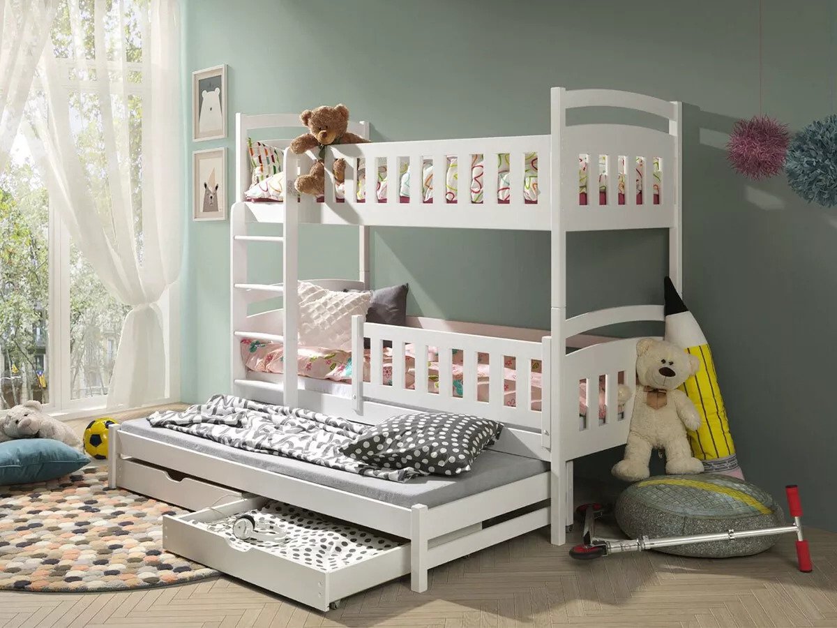 Boog stapelbed met veiligheidshekje - Bianca stapelbed 90x200 wit met ...