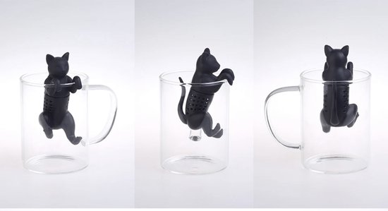 Thee ei - Kat - Hangende Kat - Zwart - Thee filter - Losse thee | bol
