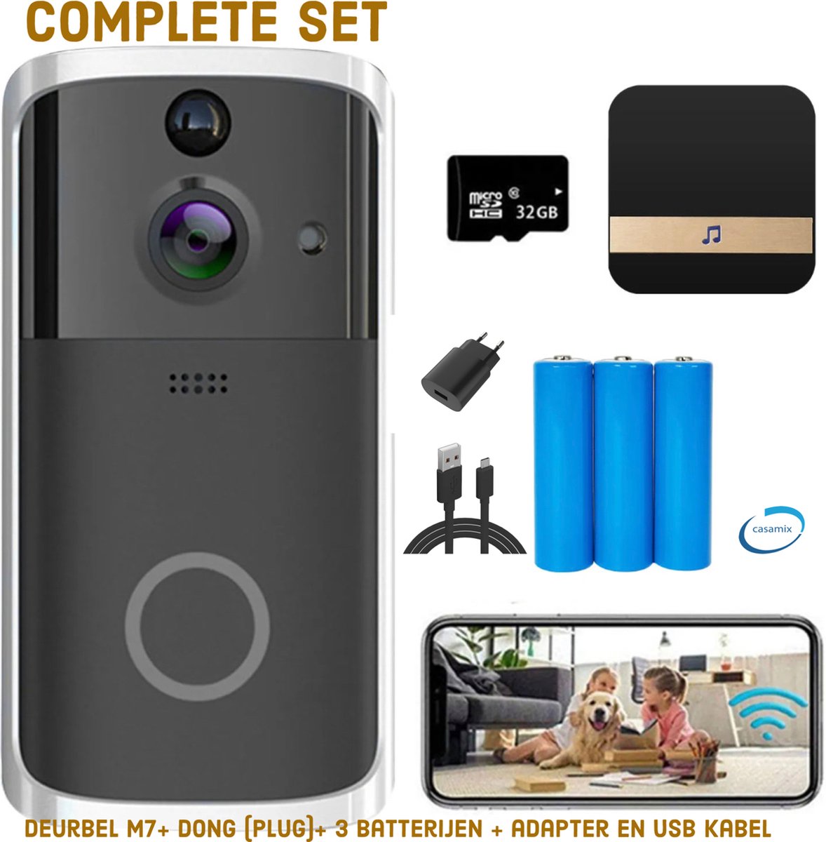 Casamix Deurbel- Zwart -Incl SD kaart 32G- Draadloos met Camera- HD ...