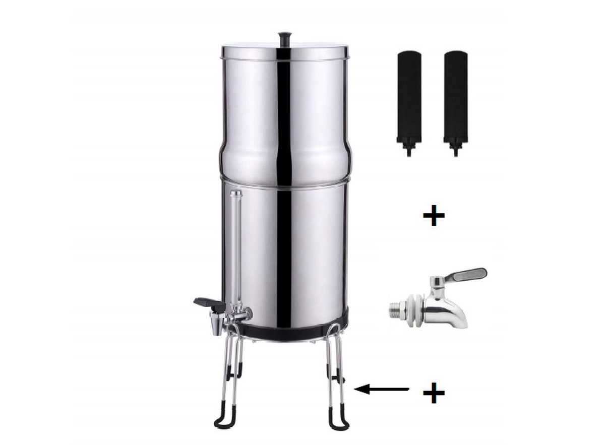 RVS Waterfilter - 8,5 Liter - Inclusief kraan met peilglas, RVS Kraan ...