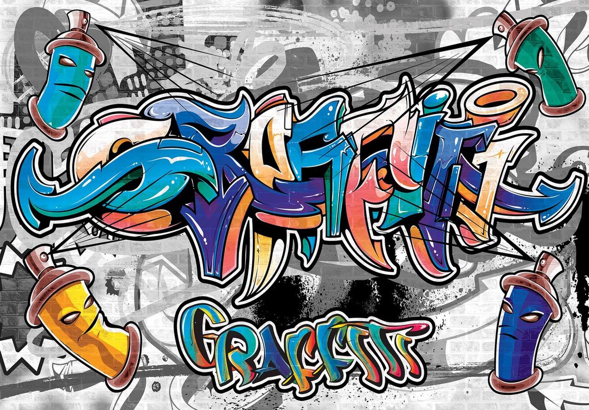 Fotobehang - Vlies Behang - Kleurrijke Graffiti Tekening - 254 x 184 cm ...