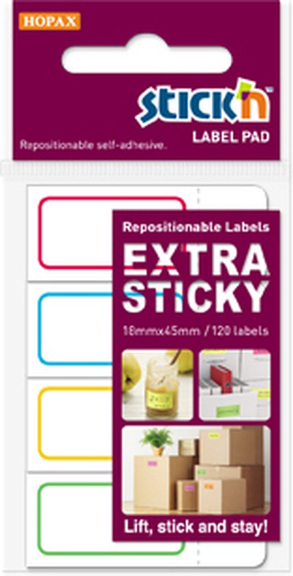 Stick'n Label etiket - 18x43mm, extra sticky, wit met rand, 4x30 sticky ...