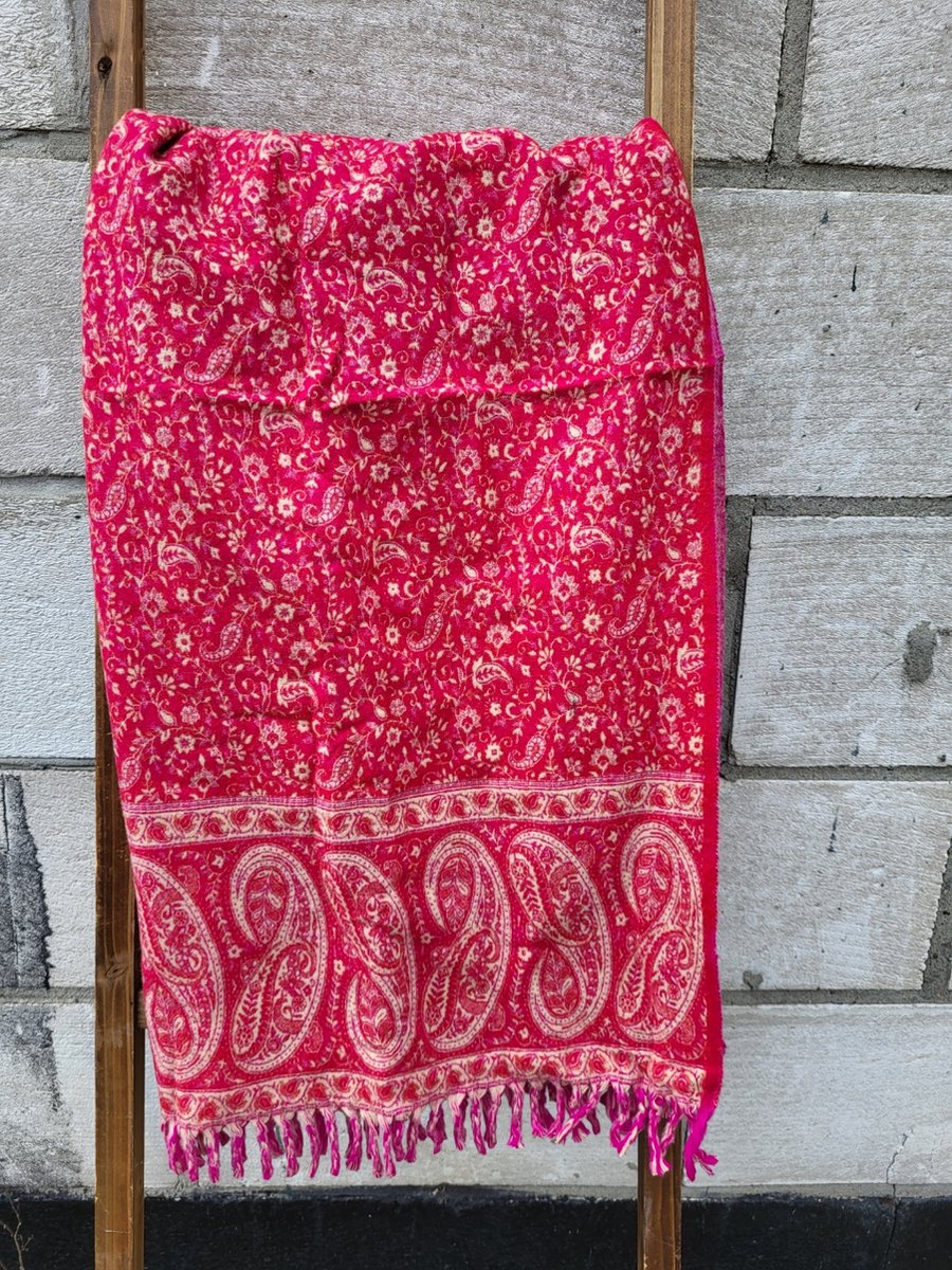 Nepal Omslagdoek Plaid Sjaal Yak Wol (200 x 100 cm) Rood/Paars/Roze ...