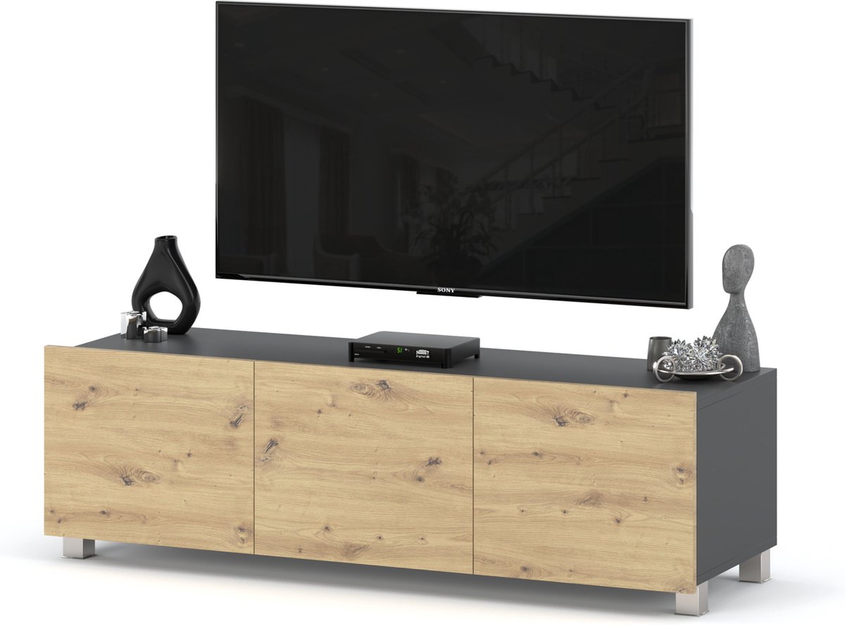 AZ Home Tv Kast Clark 150cm Antraciet Eiken Tv meubel Staand Televisie ...
