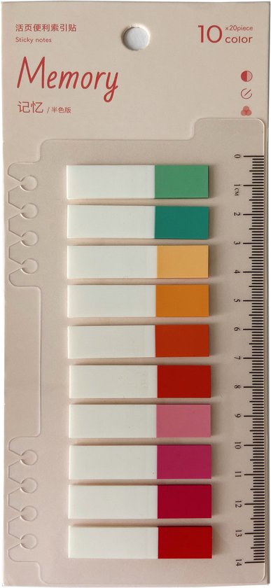 Index tabs - 200 stuks - inclusief liniaal - 10 kleuren - sticky notes ...