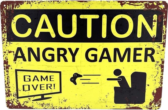 Mancave Inrichting - Wanddecoratie Metaalbord - Caution Angry Gamer ...
