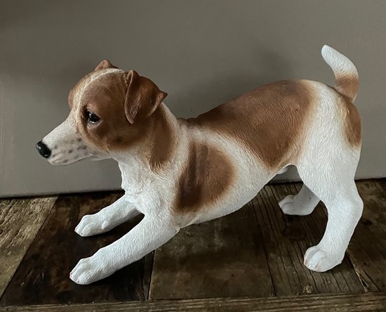 BEELD SPELENDE JACK RUSSEL-BRUIN-WIT-DECORATIEF-25 X 17 X 11 CM. | bol