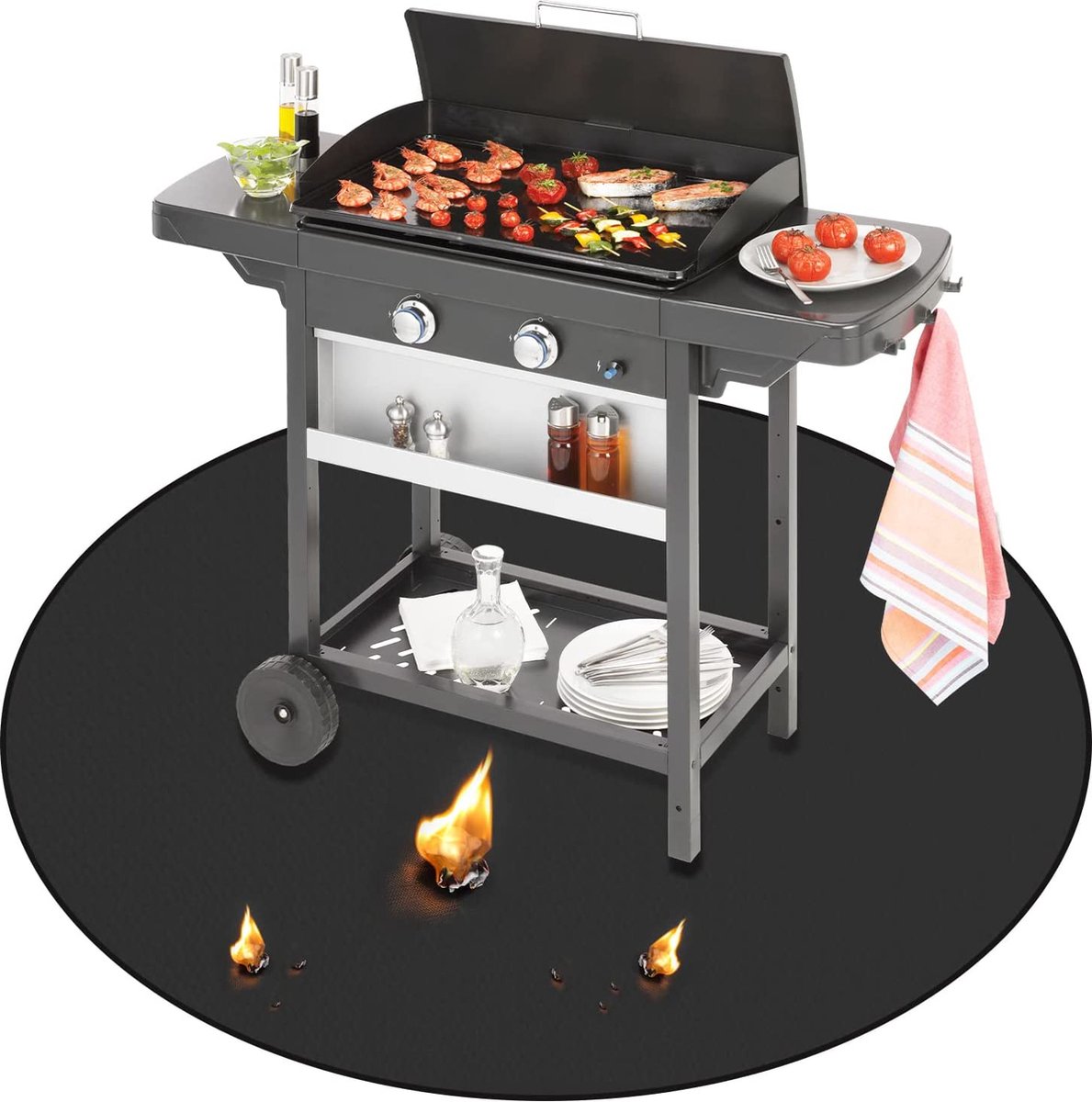 Vuurvaste onderlegger, 152 cm, opvouwbare ronde grillonderlegger van ...