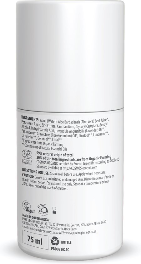 Pure Beginnings - Roll on deodorant - Mineral Rose Geranium | bol