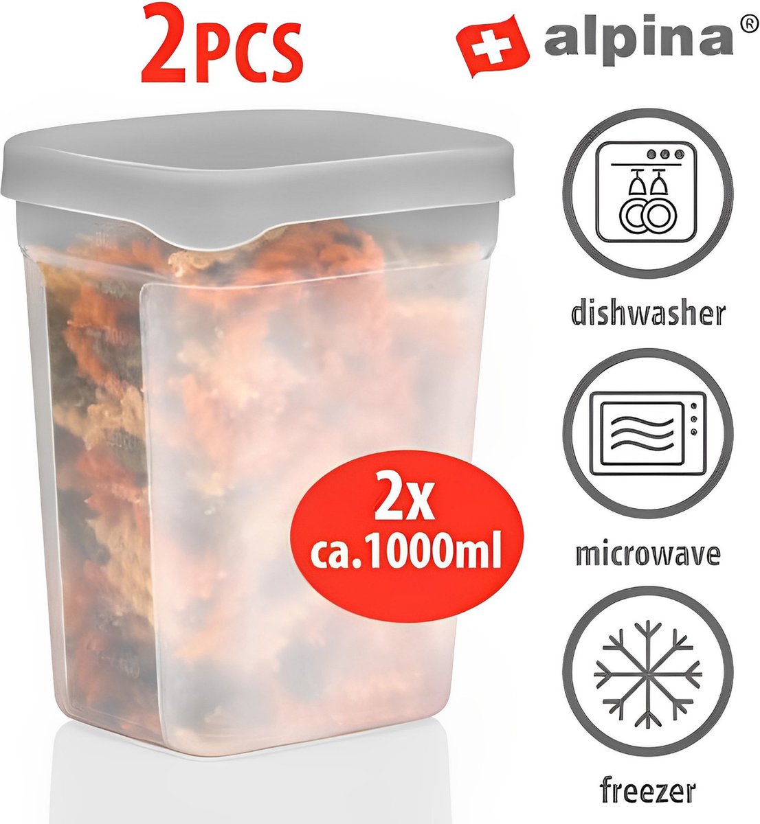 Alpina Vershoudbakje 2x1000 ml - Vershouddoos - BPA Vrij - Grijs | bol