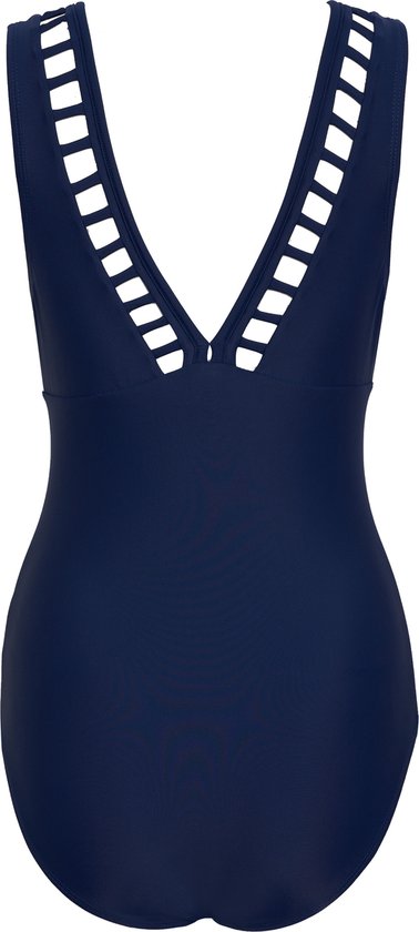 Badpak dames met v-hals en ajourdetail Navy - S | bol.com