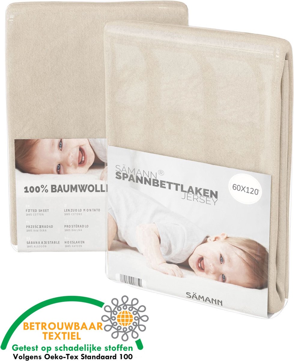 SÄMANN® Hoeslaken babymatras 60x120 Jersey katoen Ivoor ...