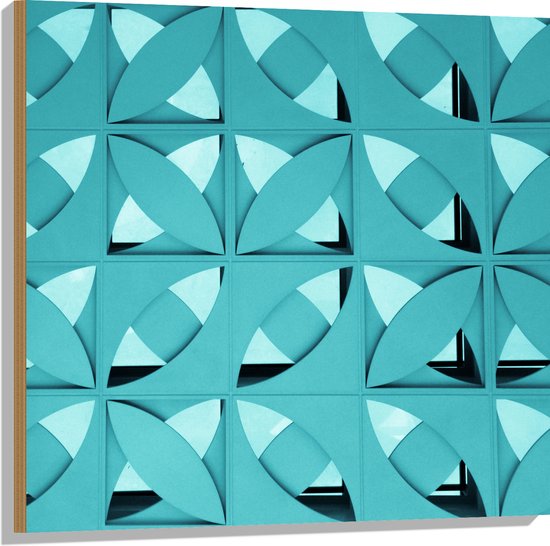 Hout - Blauw Abstract Patroon van Bladeren - 80x80 cm - 9 mm dik - Foto ...