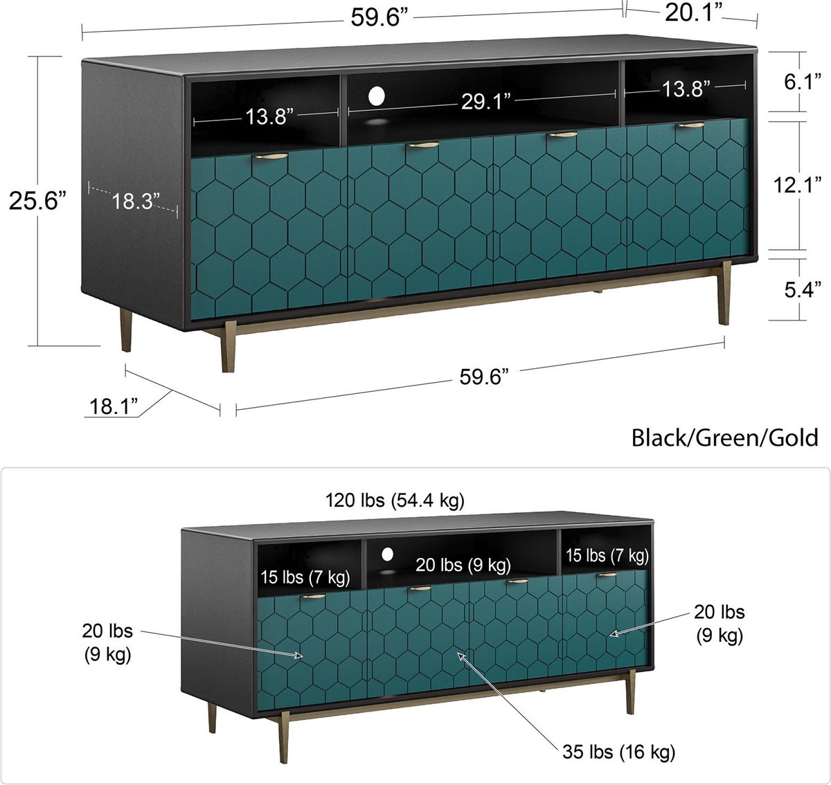 Tv-meubel met 4 deuren en open plank in zwart MDF | bol.com