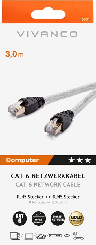 Vivanco CC N6 30 6 Cat 6 Netzwerkcable,1:1,2x RJ45,3m,trans | bol