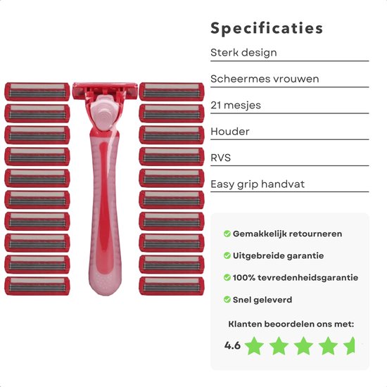 Cheqo® Scheermesjes voor Dames - Houder + 21 Mesjes - Scheermes - 3 ...