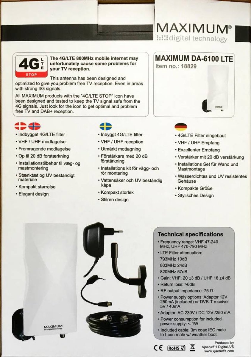 Maximum DA6100 LTE 4G ready DVB-T(2) DAB+ outdoor 20dB | bol.com