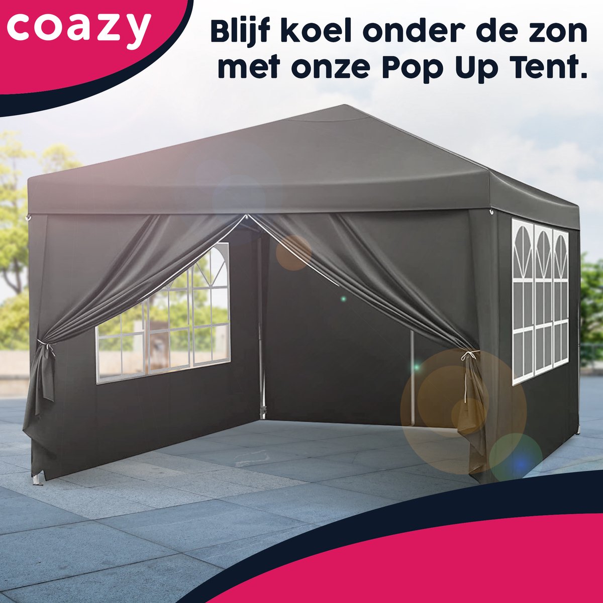 Waterdichte Partytent 3x3 meter opvouwbaar - Paviljoen met zijpanelen ...