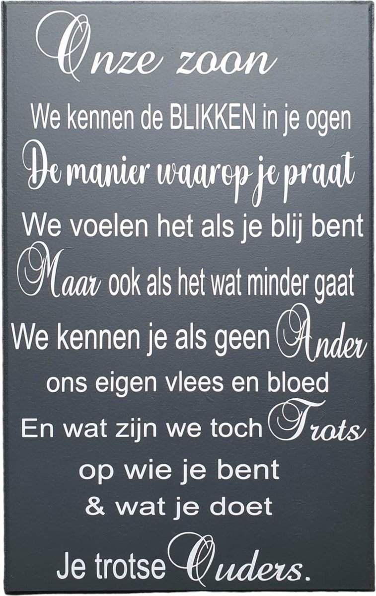 Tekstbord Onze Zoon - Spreukenbord - Quote Kind - Trotse Ouders ...