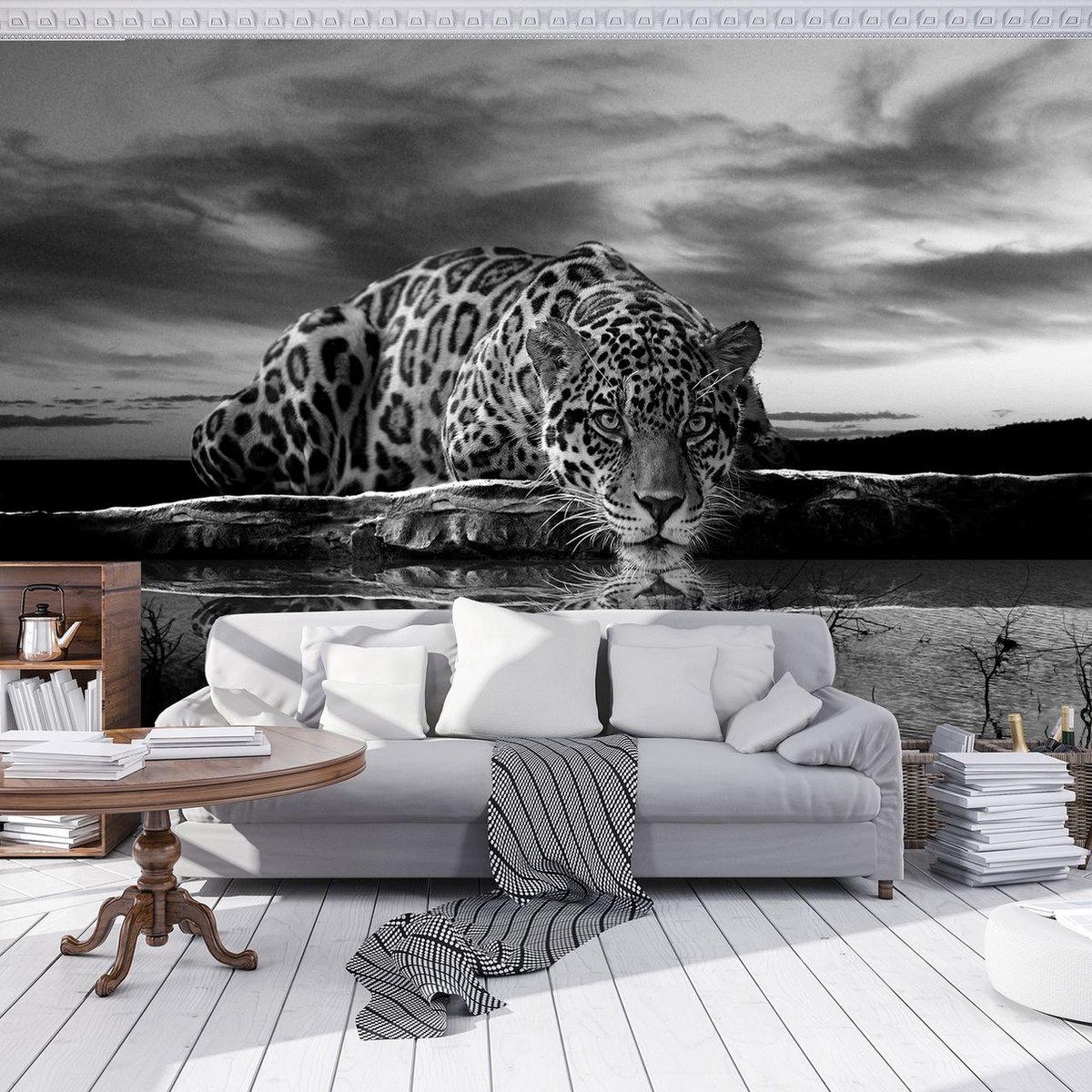 Fotobehang - Vlies Behang - Luipaard in zwart-wit - Panter - Jaguar ...