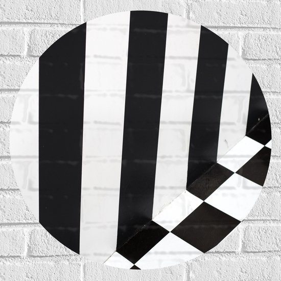 Muursticker Cirkel - Muur en Vloer van Verschillende Zwart met Witte ...