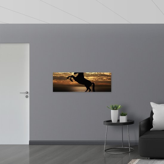 Vlag - Silhouet van Stijgend Paard aan de Kust tijdens Zonsondergang ...