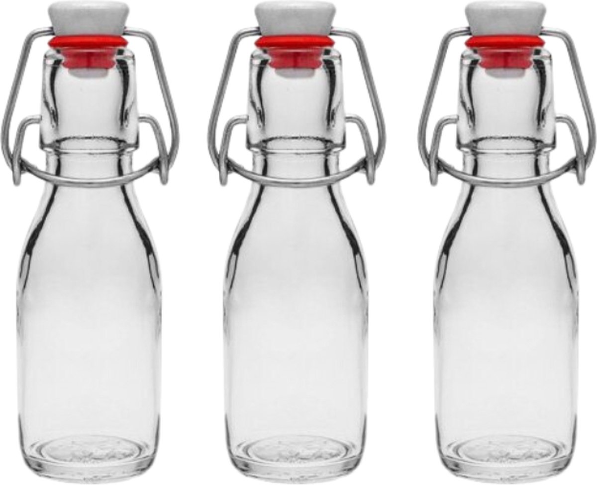3x beugelfles 100ml - Luchtdicht - Transparant - weckfles / inmaakfles ...