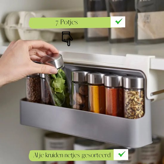 Ophangbaar Kruidenrek met 7 Kruidenpotjes – Kruidenrek Ophang baar ...