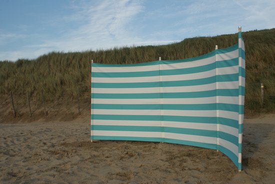 Strand Windscherm Turquoise - Wit - 4 meter Sterk Dralon met 2 Delige ...