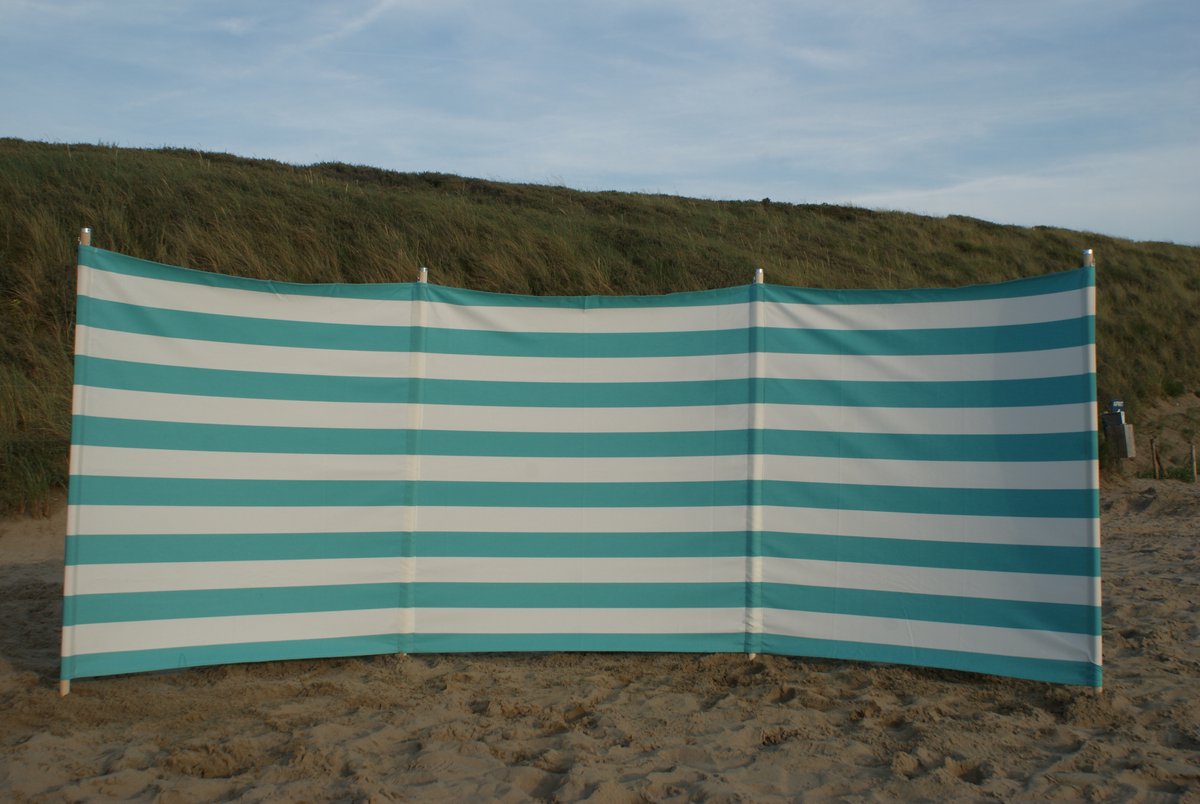 Strand Windscherm Turquoise - Wit - 4 meter Sterk Dralon met 2 Delige ...