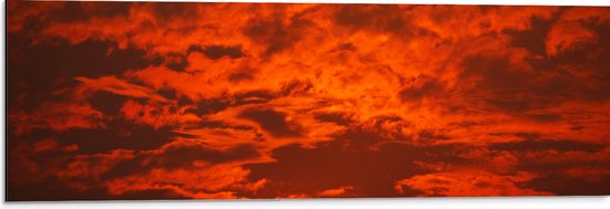Dibond - Rode Gloed in Lucht door Complete Zonsverduistering - 90x30 cm ...