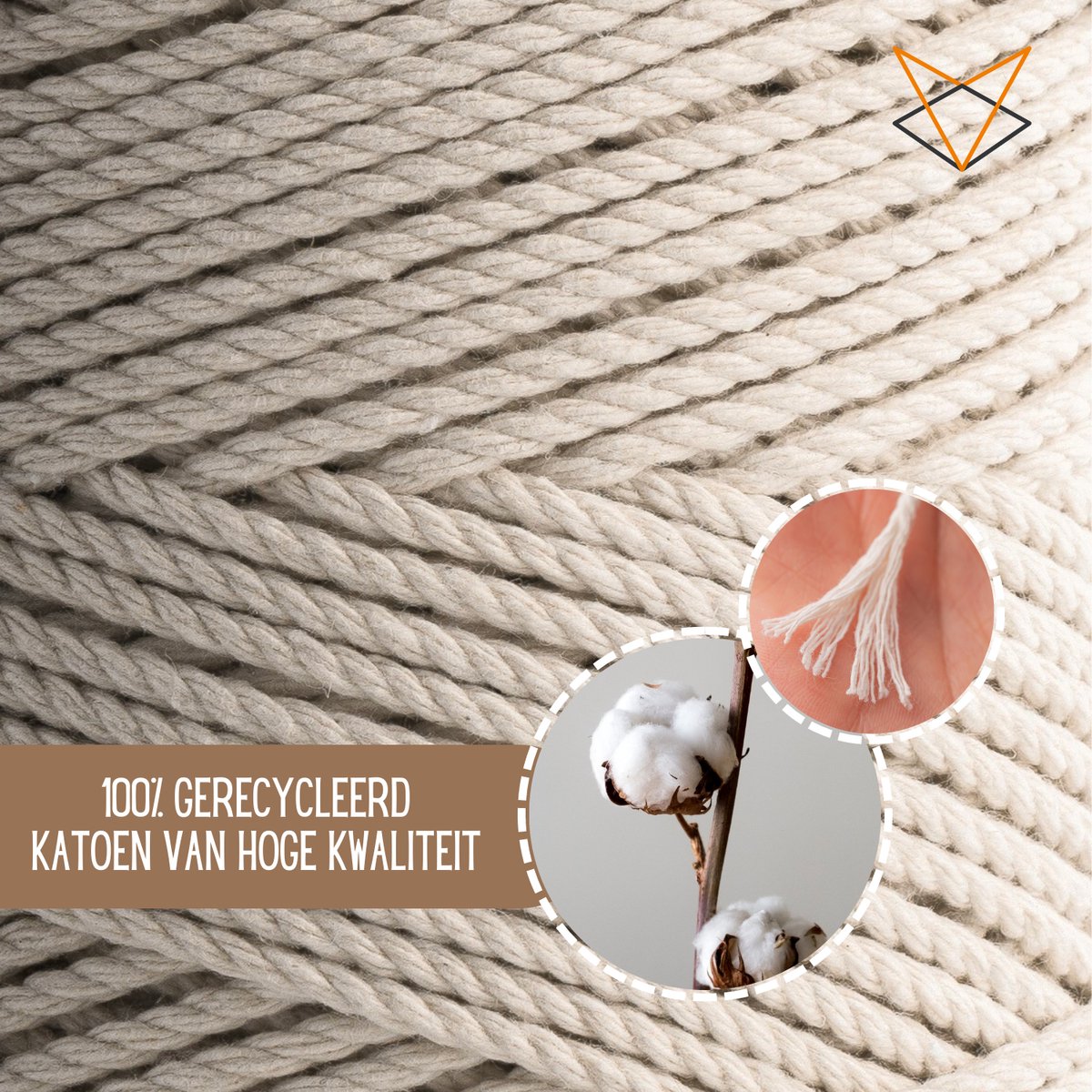 Ledent macramé touw, set van 3, dubbel getwist (2mm, 3 x 70M) - 100% ...