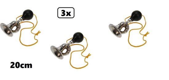 3x Metalen druktoeter 20 cm - Festival start muziek toeter knijp toet ...